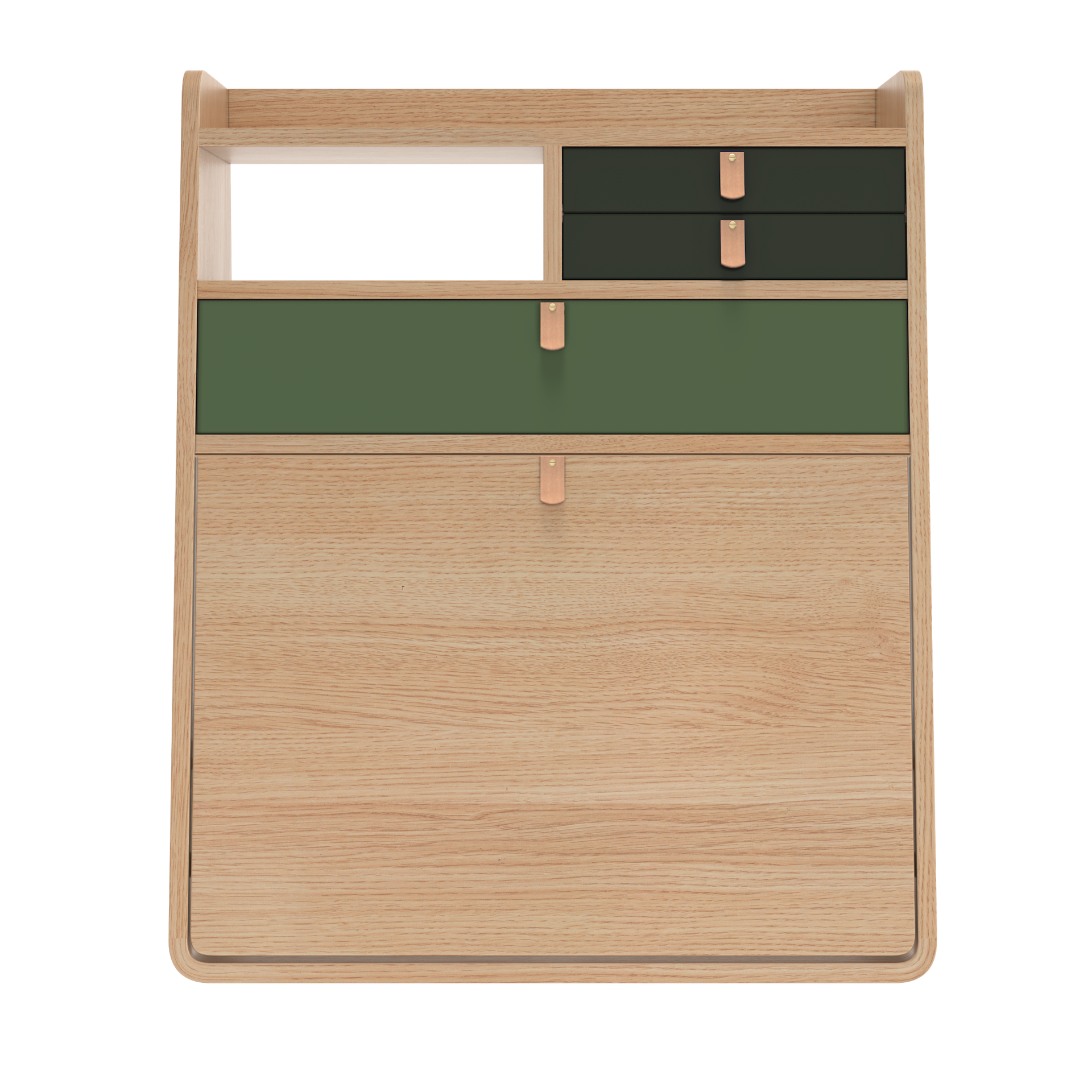 Gaston 60 cm wall-mounted secretary, natural oak, ash green/sage drawe ...